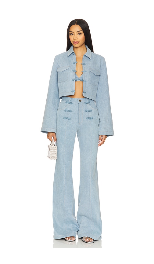 SAU LEE sau lee cleo denim bralette in blue.